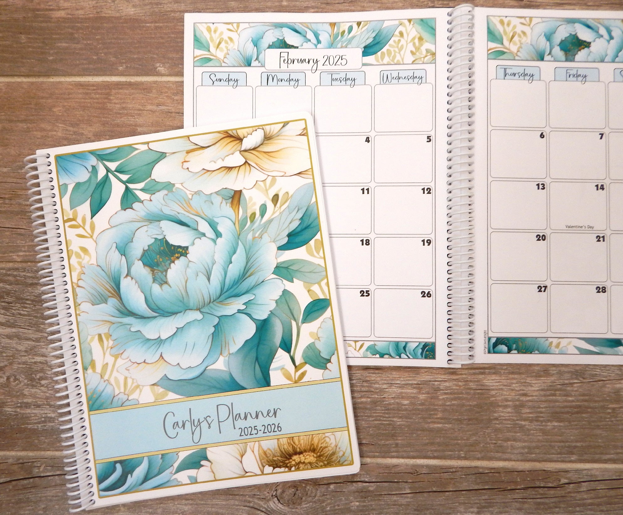 Large or Medium Size Planner - Large Aqua Flower Design – FryeCakes Designs