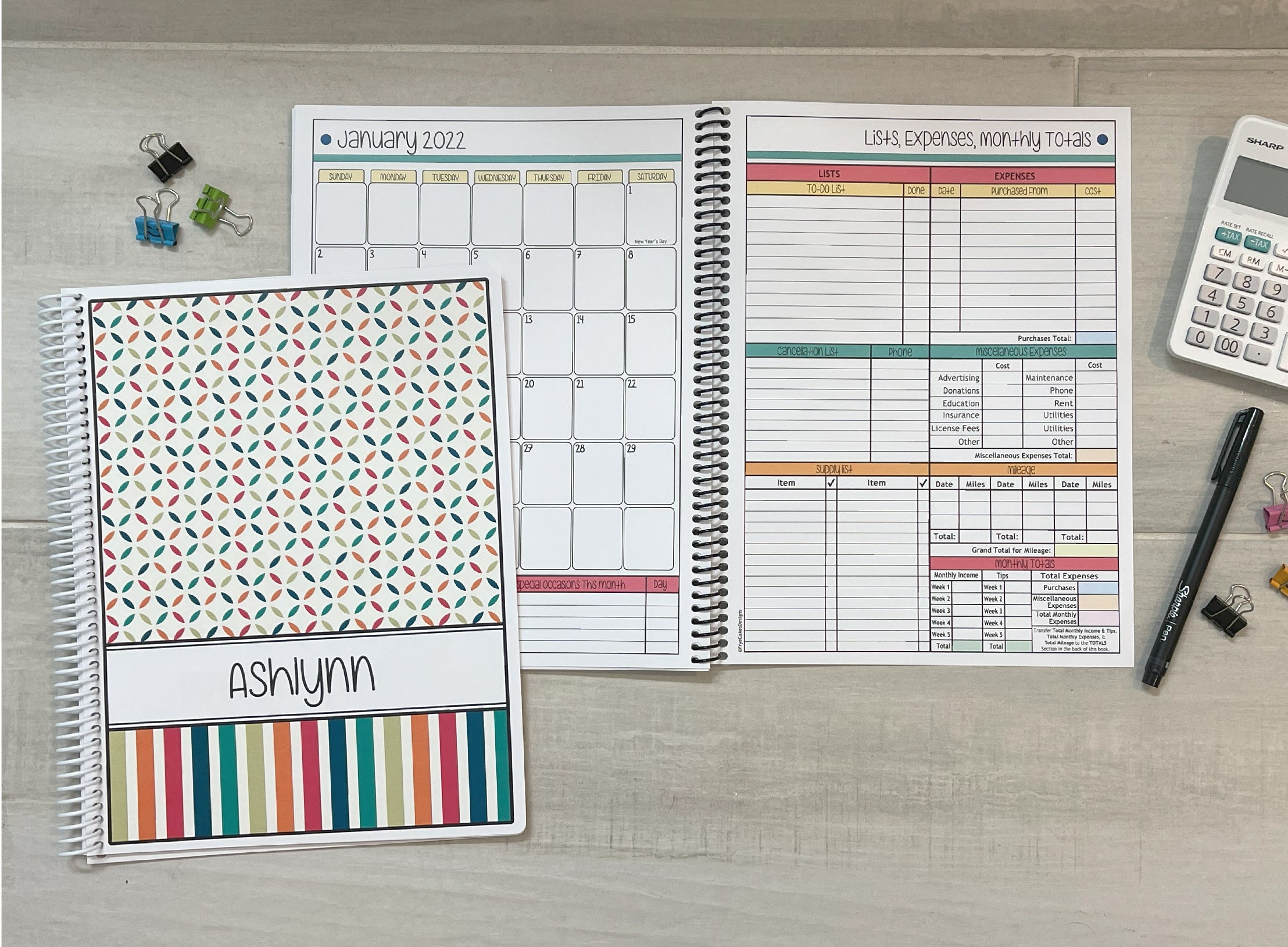 RAINBOW PINWHEELS DESIGN - 12 Month Dated Appointment Book With Busine ...